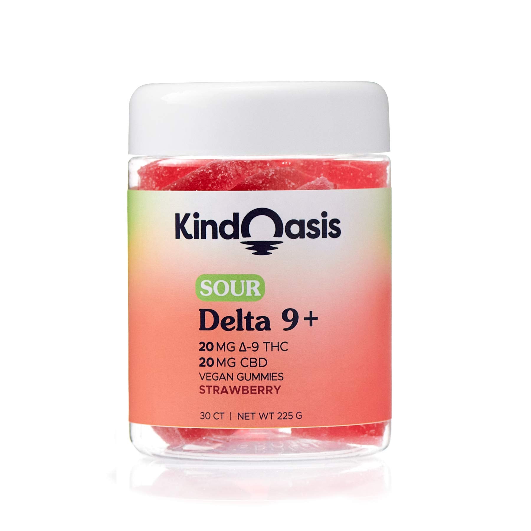 Delta 9 THC 20mg + CBD 20mg Gummies - 30ct Sour Strawberry | Kind Oasis